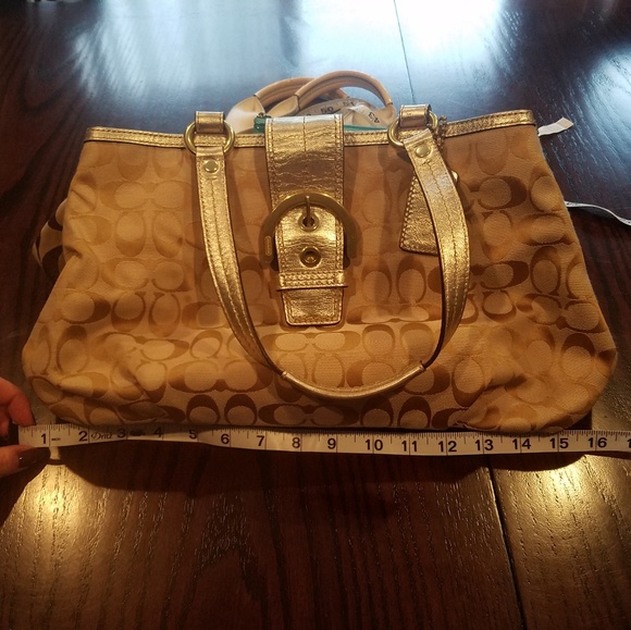 Coach | Bags | Coach Gold And Signature Logo Purse | Poshmark
